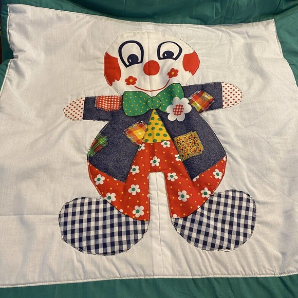 Handmade | Bedding | Vtg Quilt Embroidered Circus Clown Twin Blanket ...